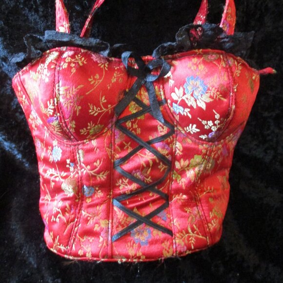 Source Unknown | Bags | Vintage Y2k Red Floral Corset Bustier Handbag ...